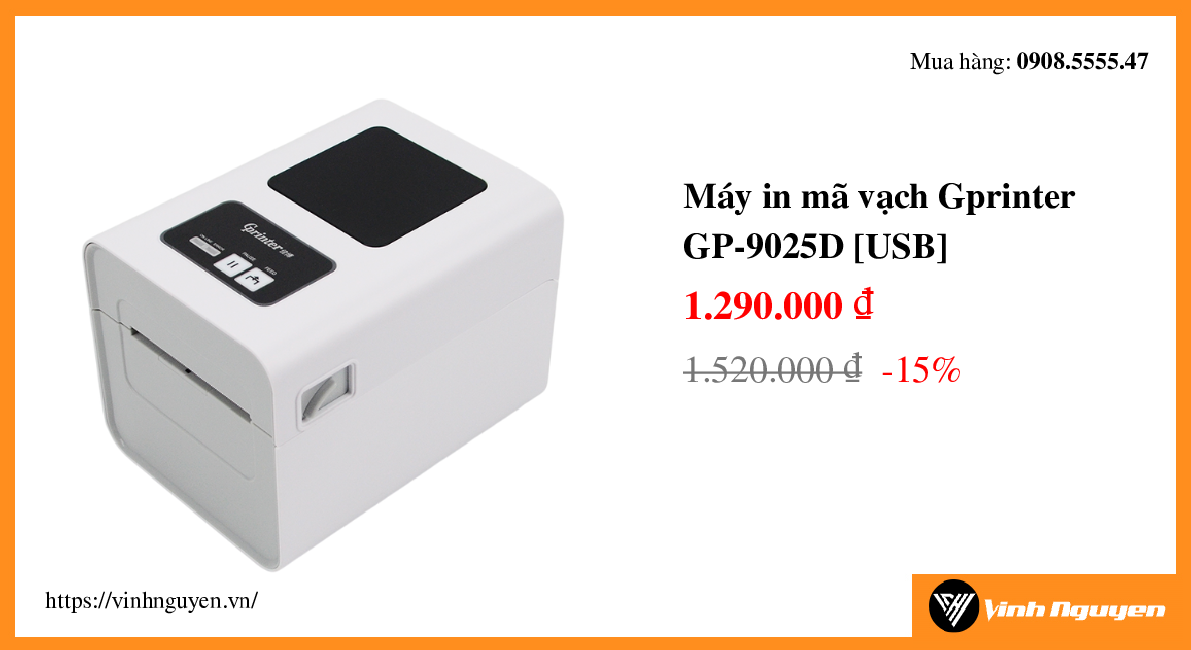 Máy in mã vạch Gprinter GP-9025D [USB]
