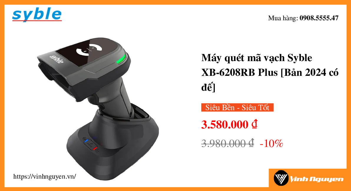 Máy quét mã vạch Syble XB-6208RB Plus [Bản 2024 có đế]