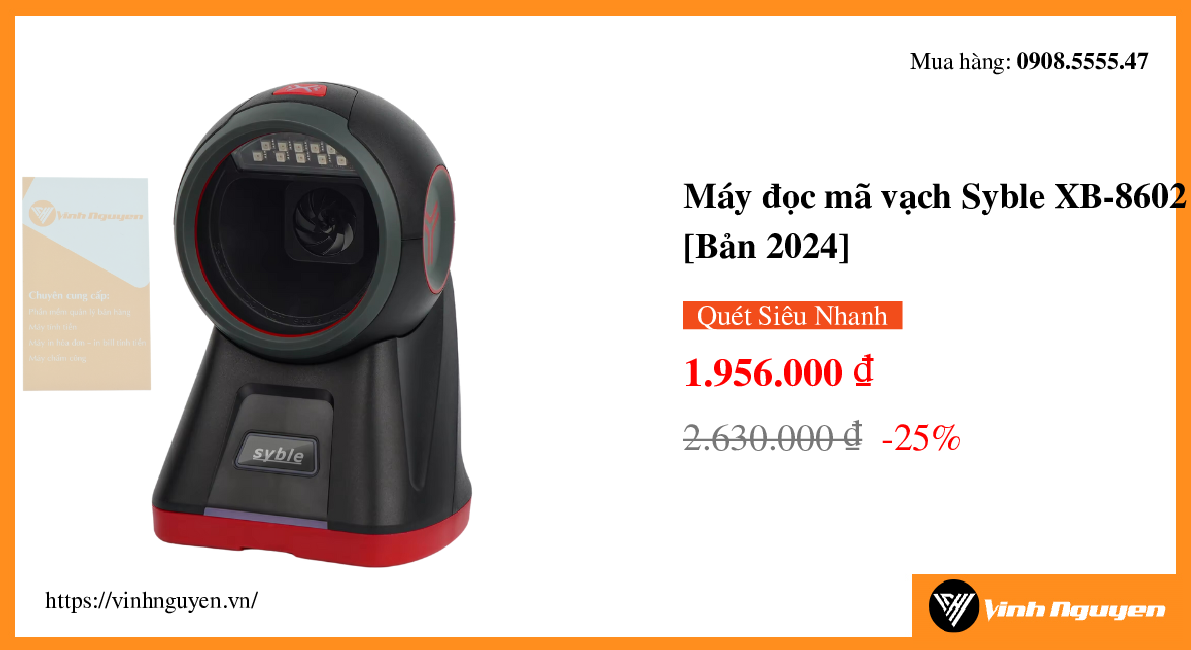 Máy đọc mã vạch Syble XB-8602 [Bản 2024]